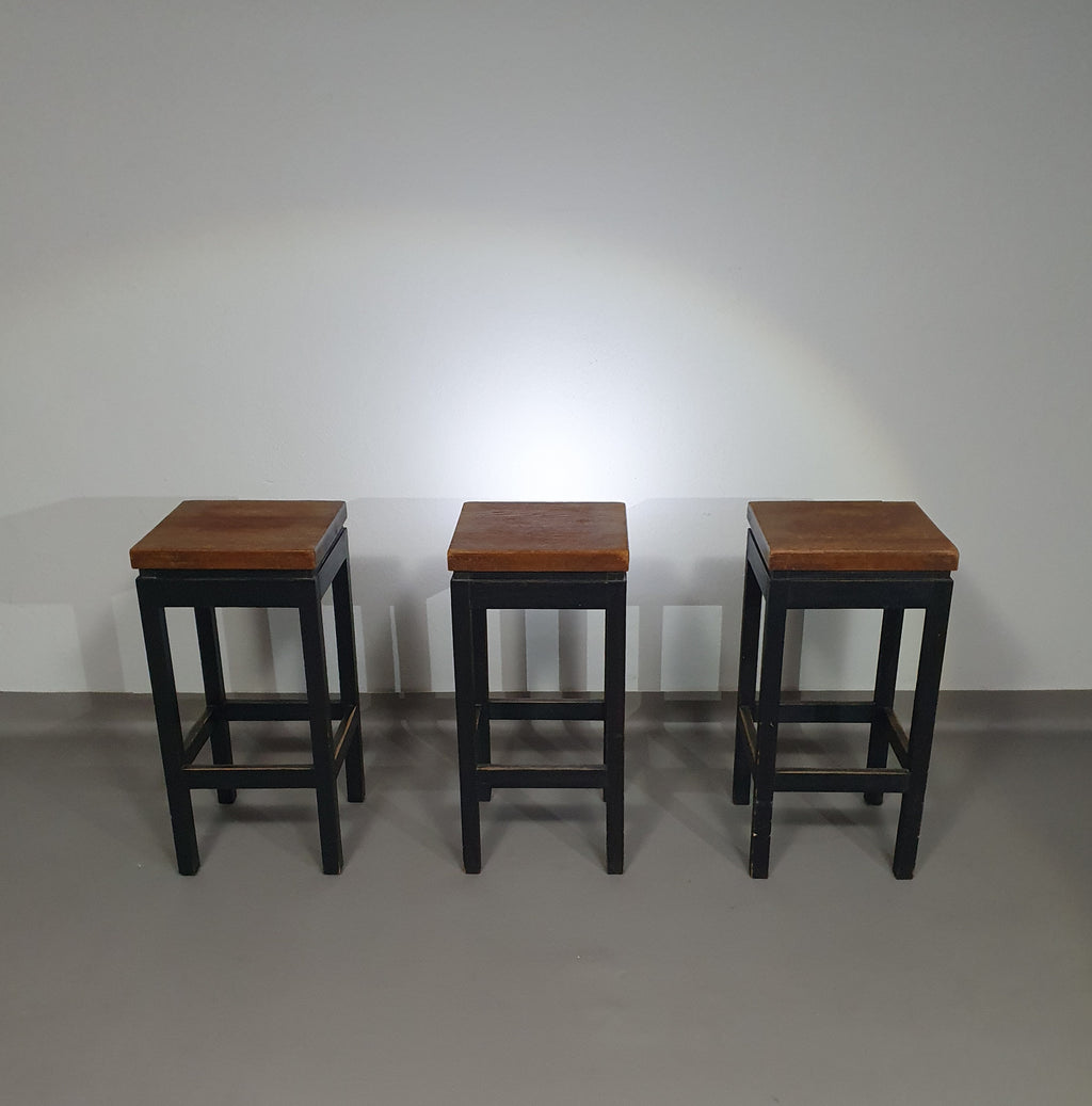 3 x Oak construction stools 1960s – Logohuman