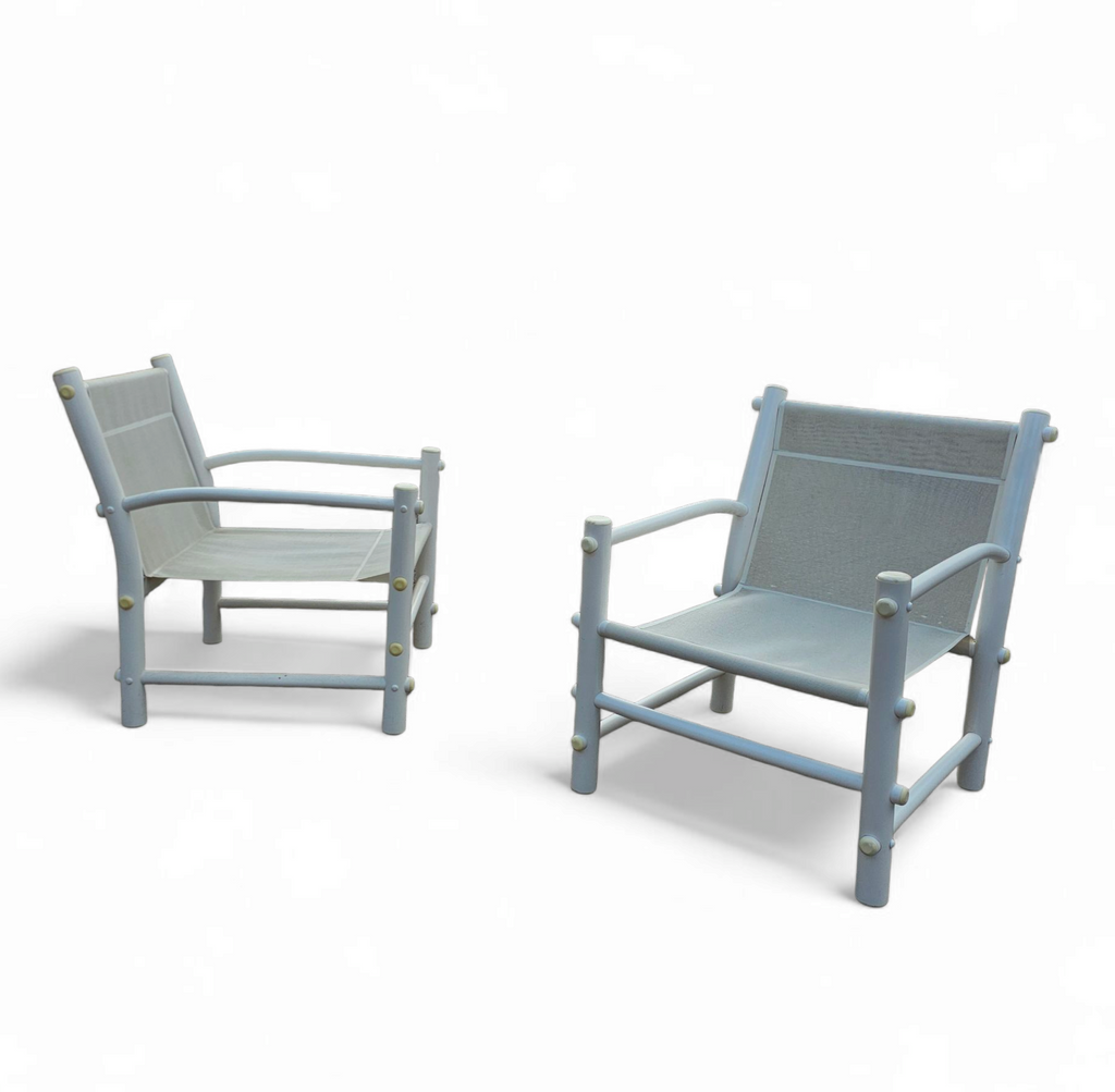 2 x Plastic / pvc pipe / mesh / indoor / outdoor chairs / 1970s – Logohuman