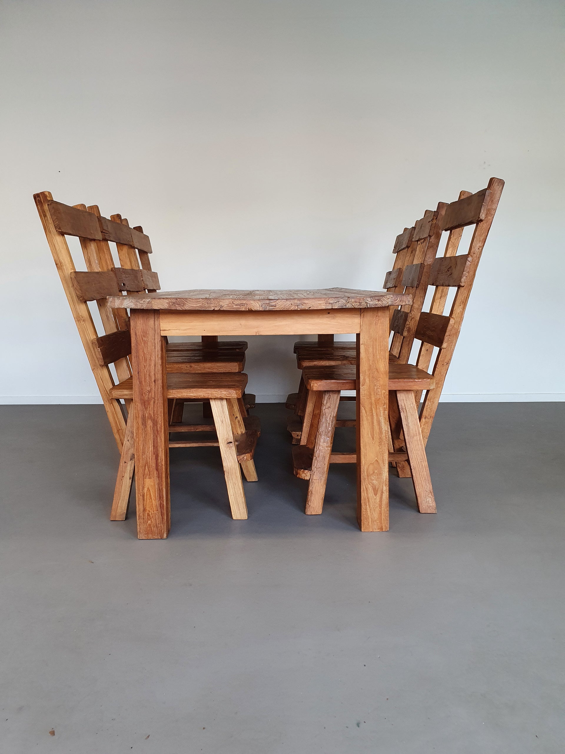 Olm wood brutalist wabi sabi dining set / 6 chairs / Table. – Logohuman